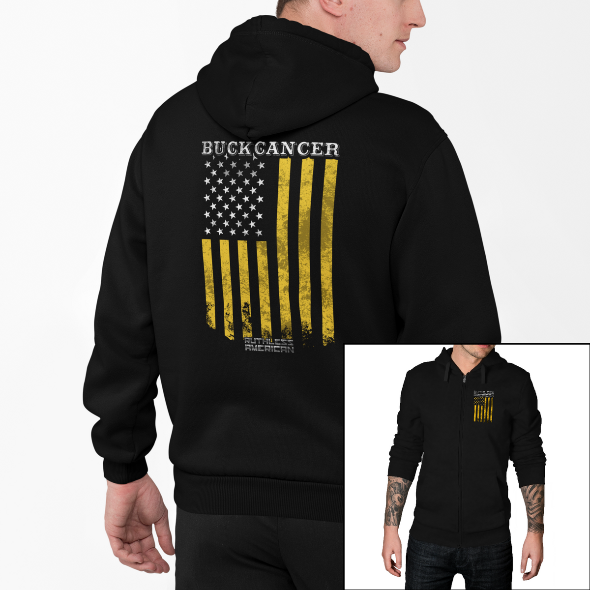 Buck Cancer Flag Gold - Zip-Up Hoodie – Ruthless Americans